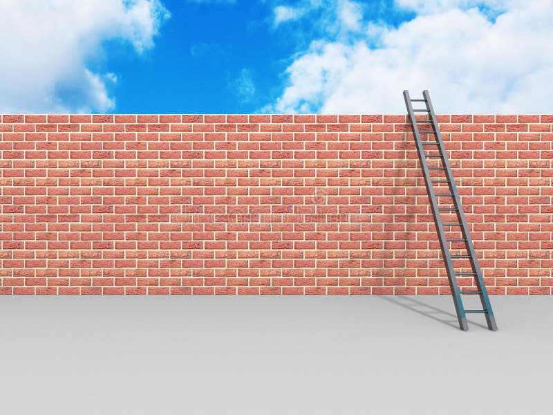Brick Block Wall and Ladder Over a White Stock Illustration ...