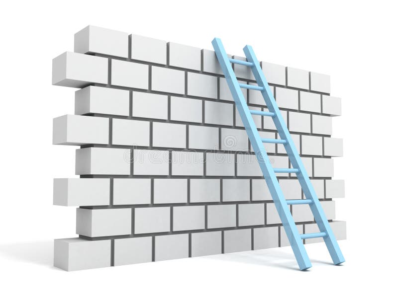 Brick Block Wall and Ladder Over a White Stock Illustration ...