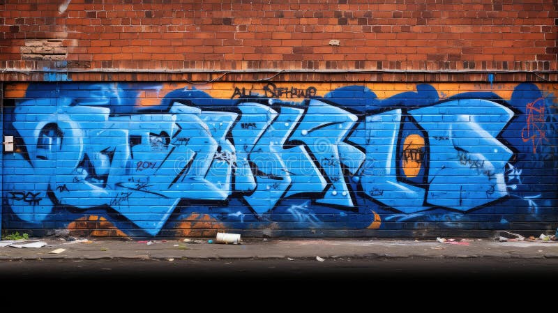 Brick blue graffiti stock image. Image of letters, environment - 360690803