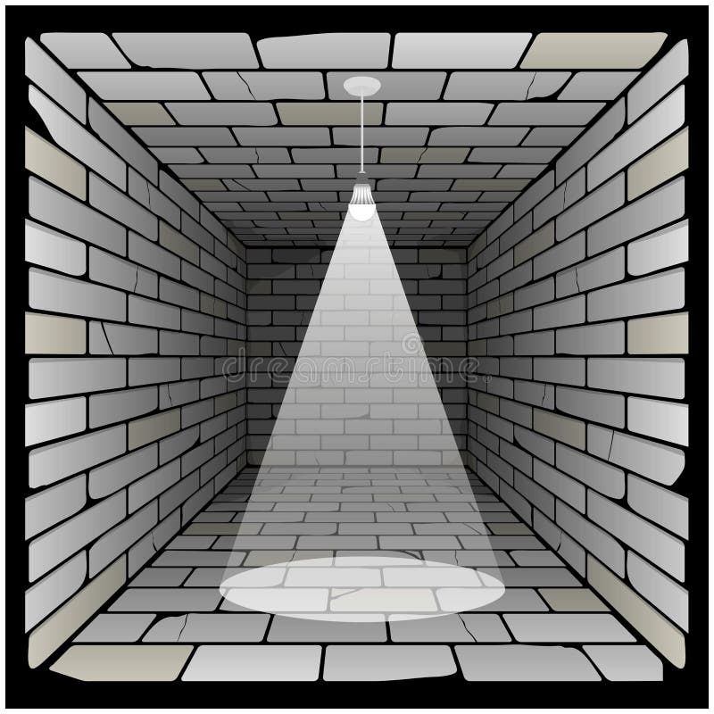 Brick Box in Perspective. 3d Room with a Light Bulb on the Ceiling and ...