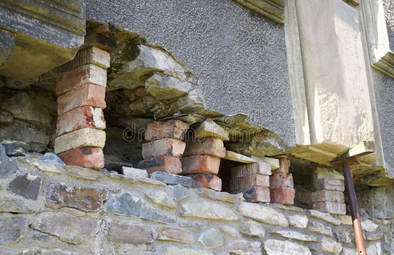 Brick Brace Support Holding Up Fragile Building Wall Stock Photo ...