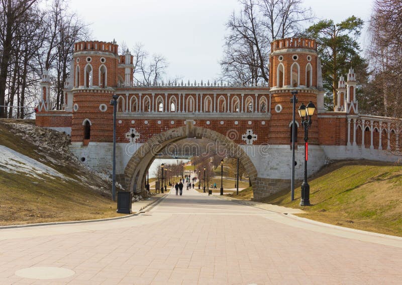 Brick Bridge in the Gothic Style in the Park Stock Photo - Image of ...