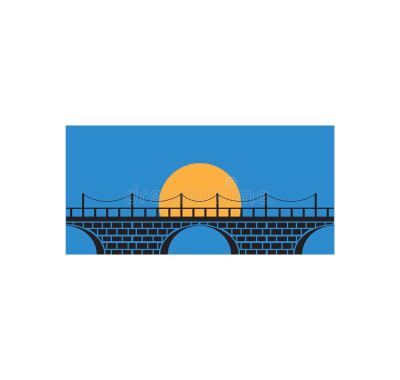 Brick Bridge with the Moon Behind Vector Icon Logo Design or ...