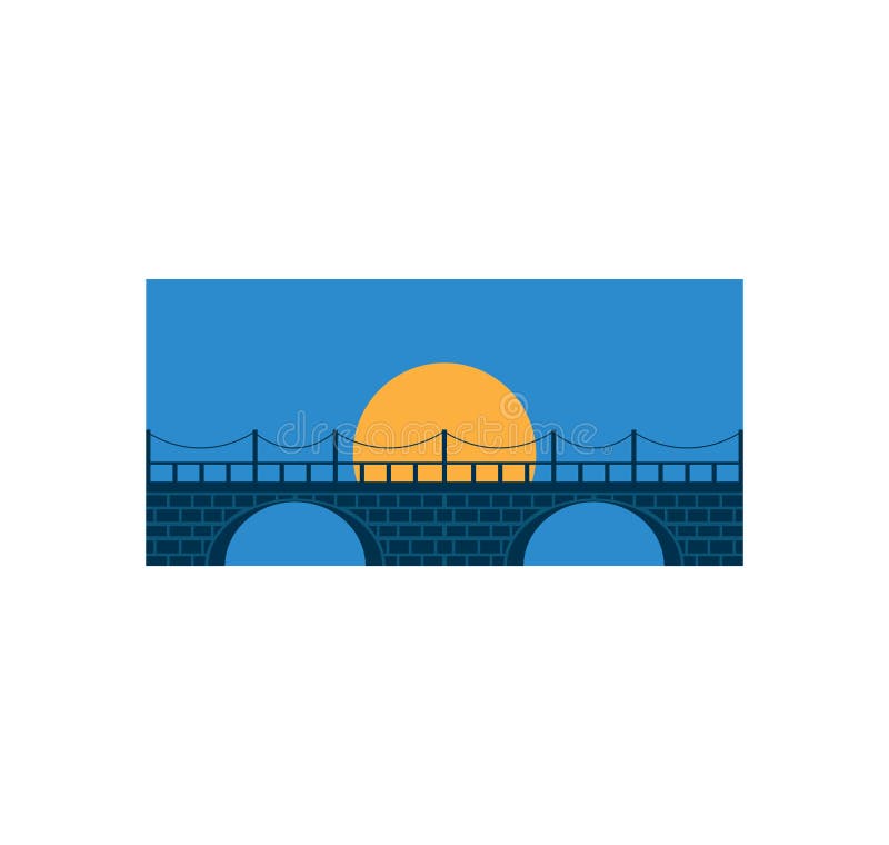Brick Bridge with the Moon Behind Vector Icon Logo Design or ...