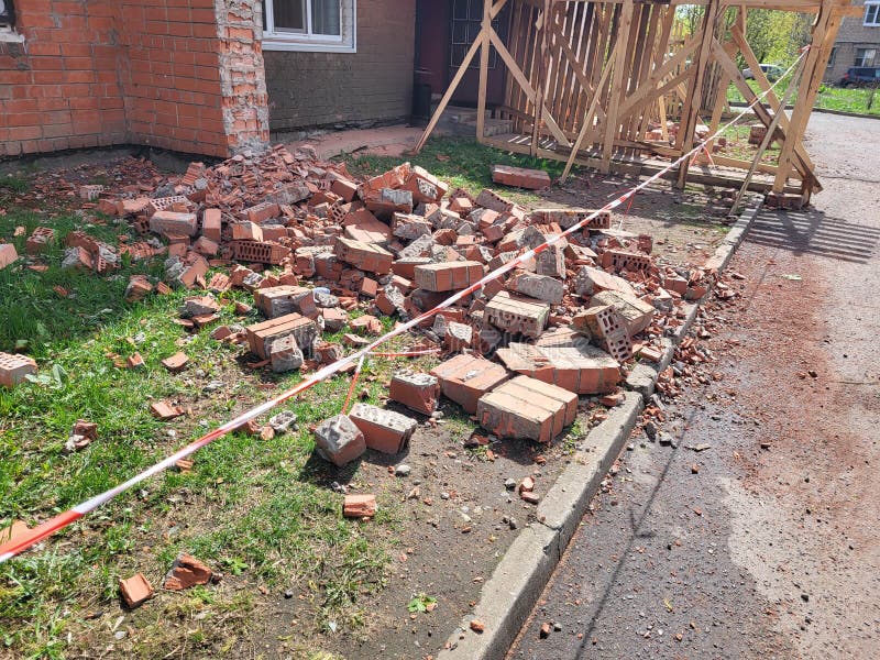 The Brick is Broken , Destroyed , Lying on the Ground in the Process of ...