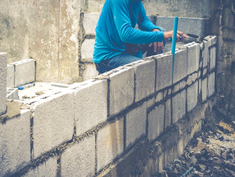 Brick Builders are Building Walls Stock Photo - Image of block ...