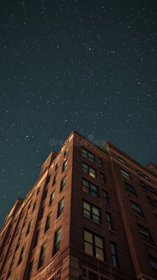 Brick Building Against a Starry Night Sky Stock Photo - Image of ...