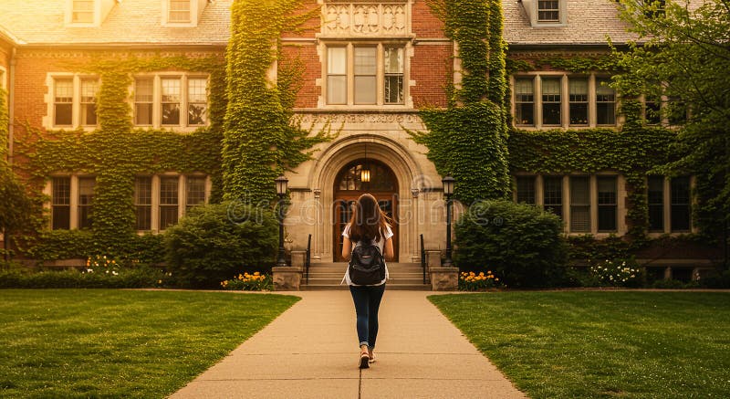 Brick Building Covered in Ivy with Gothic Architectural Features and ...