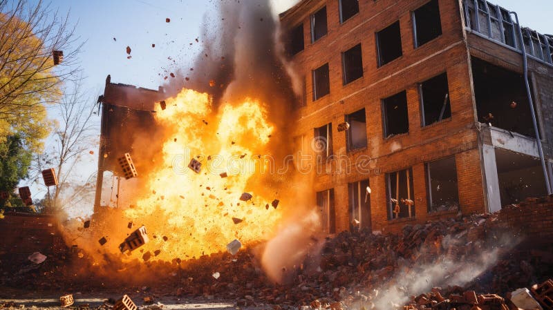 Brick building explosion stock image. Image of crumbling - 307517311