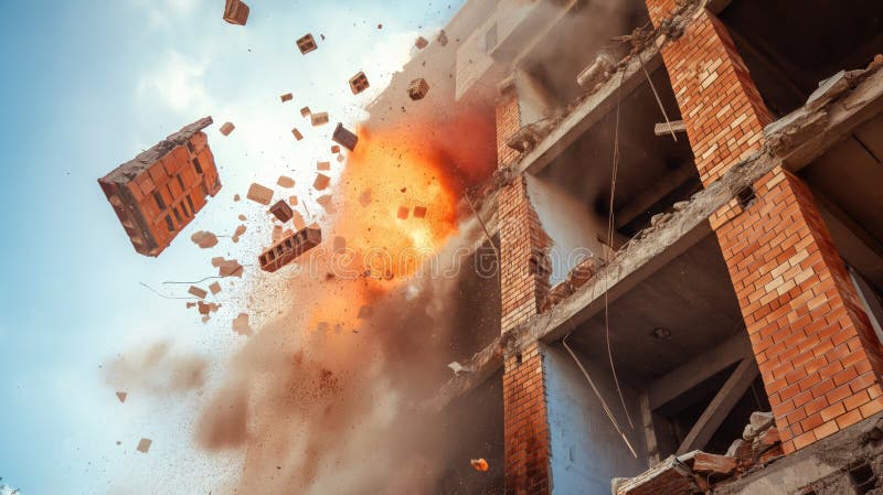 Brick building explosion stock image. Image of building - 307540553