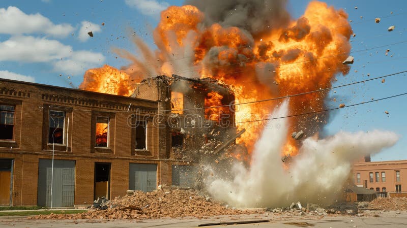 Brick building explosion stock photo. Image of earthquake - 307668142