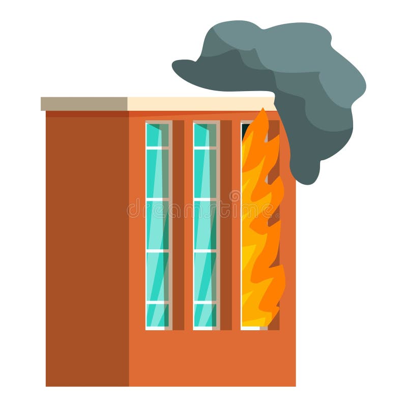 Brick Building Facade Burning with Flames and Smoke Stock Illustration ...