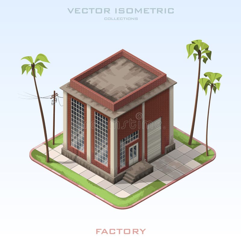 Brick Building Factory in Isometric. Vector Illustration Stock ...
