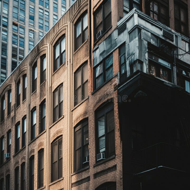 Brick Building with Large, Arched Windows and Numerous Window Air ...