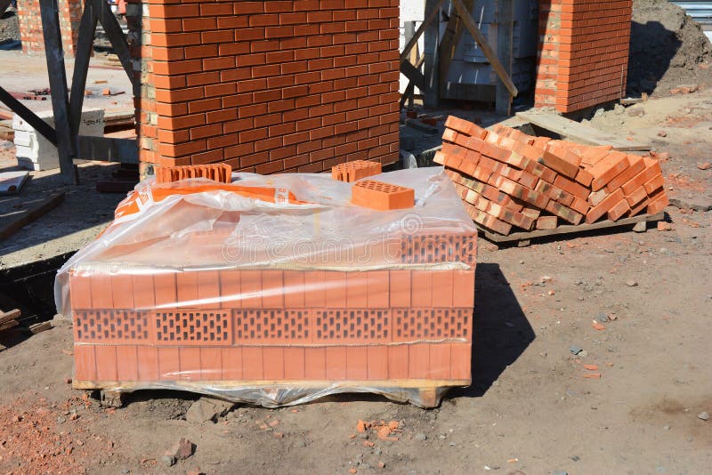 Brick Building Material on the House Construction Site Stock Photo ...