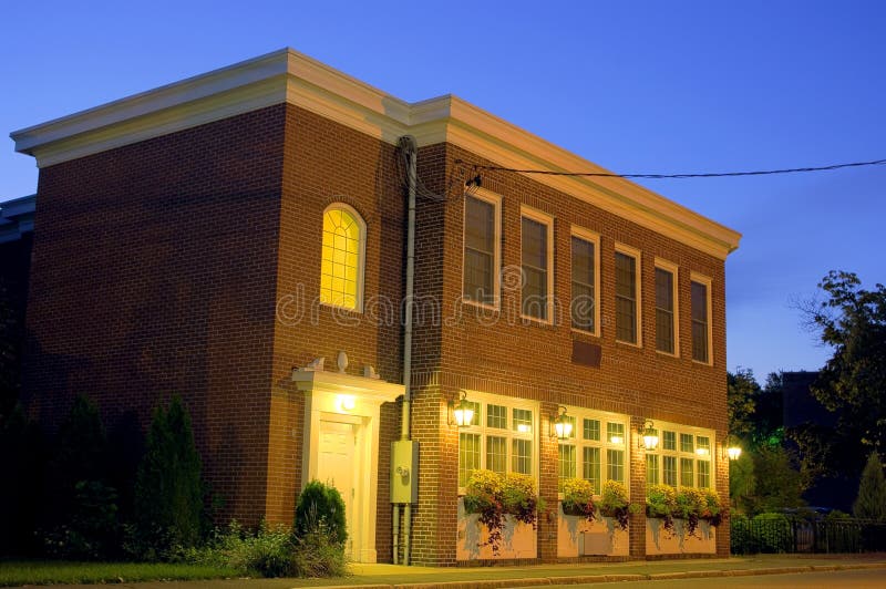 Brick building, night HDR stock image. Image of illuminated - 10842609