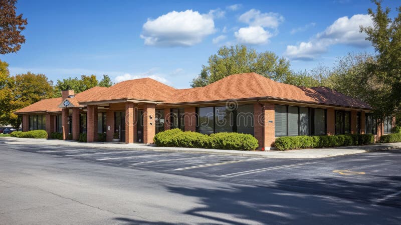 Brick Building with Orange Roof and Parking Lot Stock Illustration ...