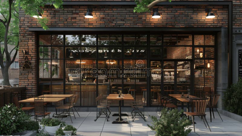 Modern Brick Building Restaurant Patio Stock Photo - Image of frames ...