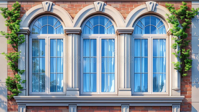Brick Building with Three Arched Windows, Suitable for Architectural ...