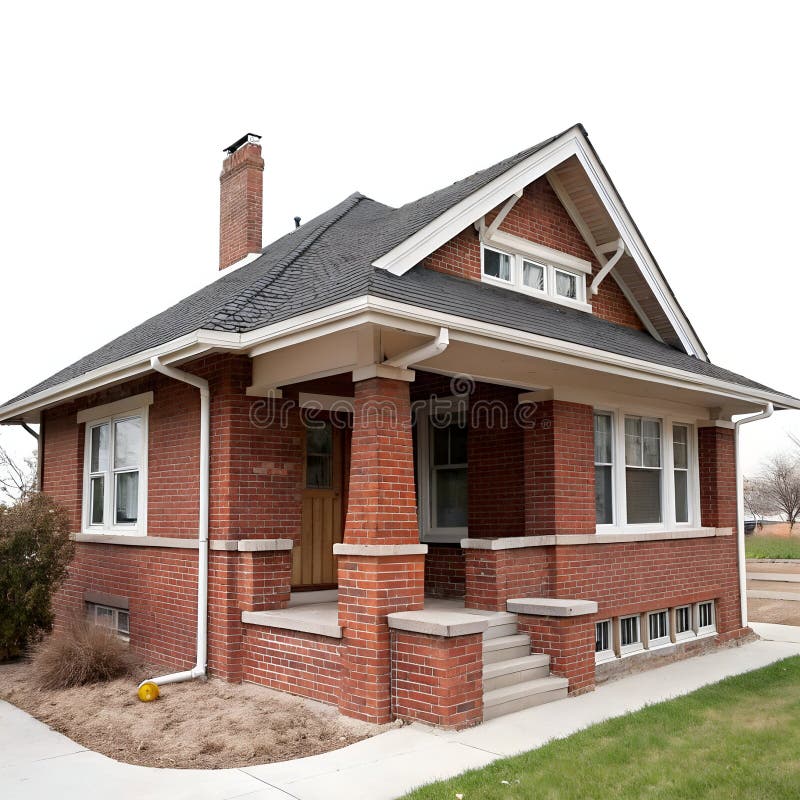 Brick Bungalow Isolated on White Background Stock Illustration ...