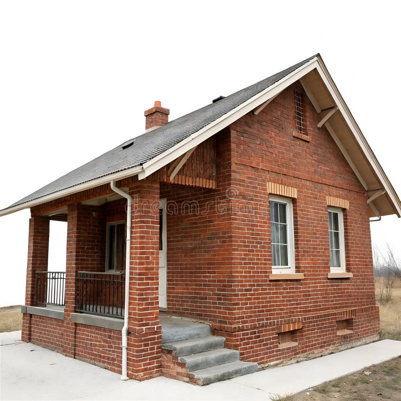 Brick Bungalow Isolated on White Background Stock Illustration ...