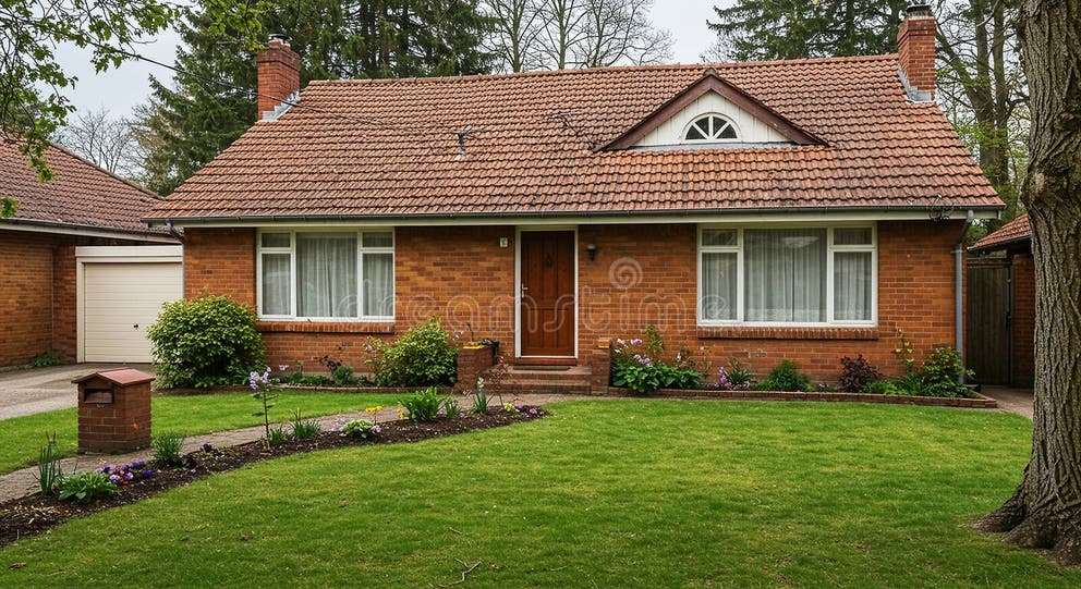 Brick Bungalow with a Triangular Dormer Window on Its Red-tiled Roof ...