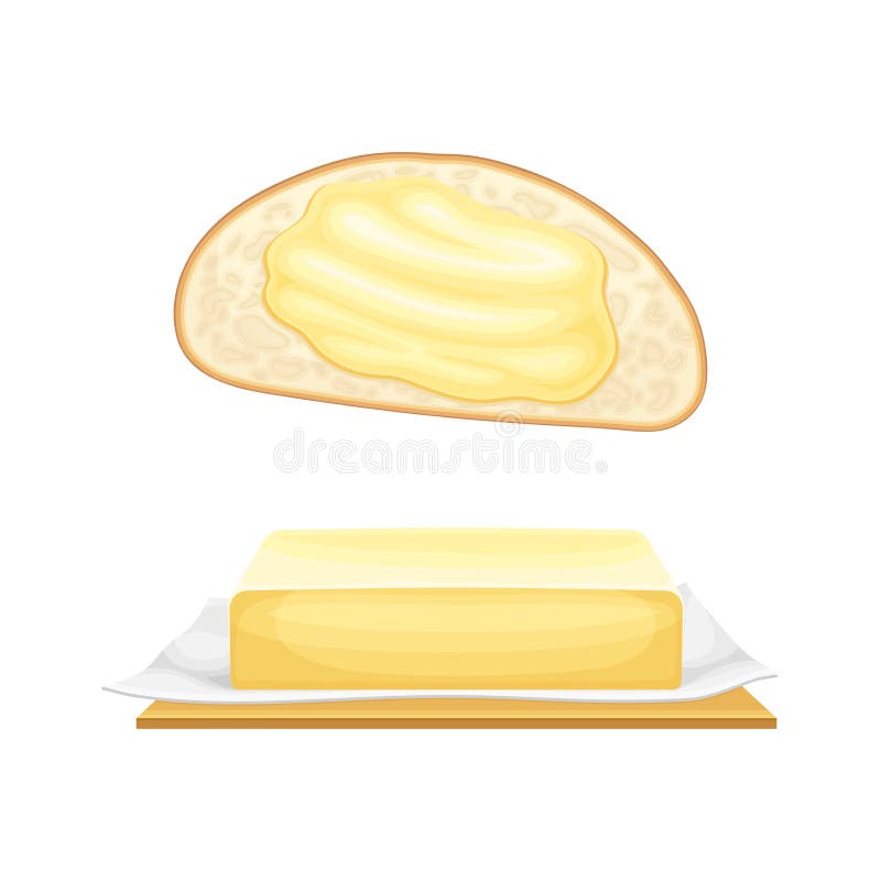 Brick of Butter and Toast of Bread with Spread Butter Vector ...