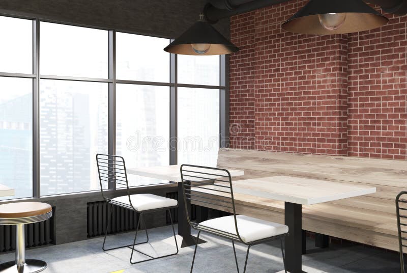 Brick Cafe Interior, Corner Stock Illustration - Illustration of bright ...