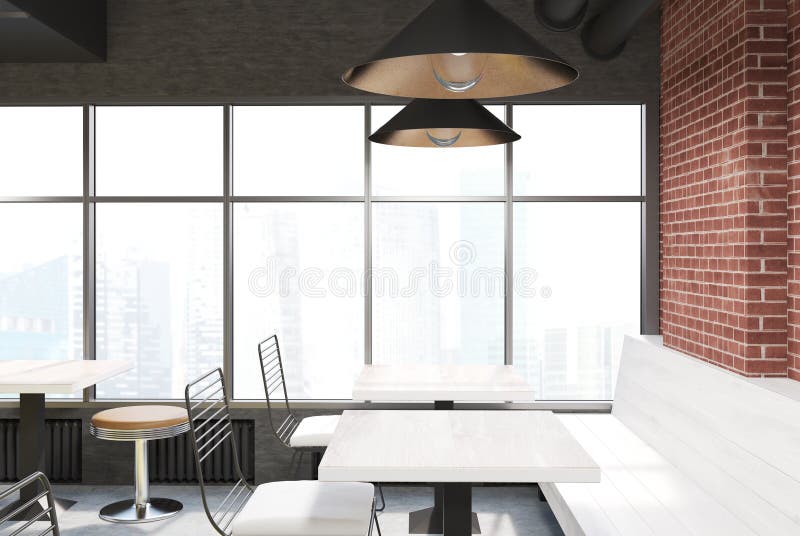 Brick and Cafe Interior, Side View Stock Illustration - Illustration of ...