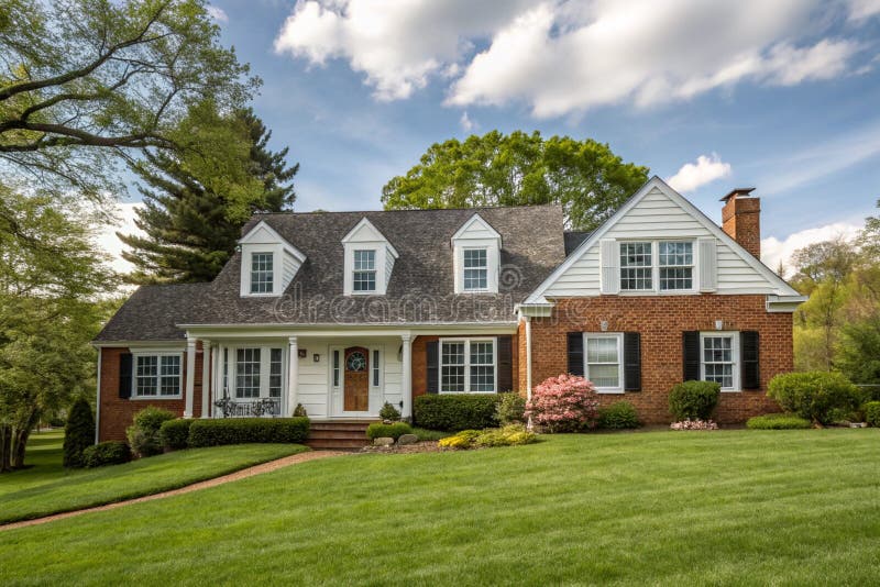 Brick Cape Cod home stock illustration. Illustration of real - 376672280