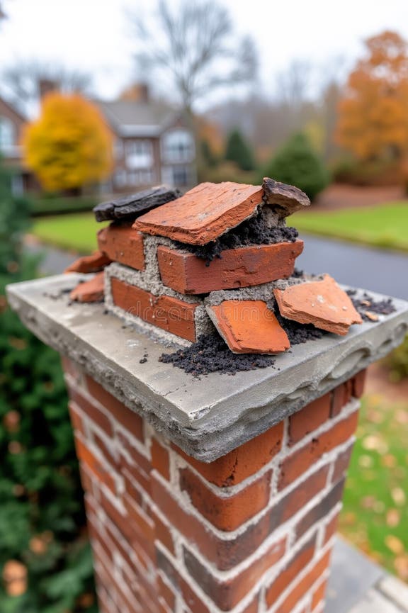 A Brick Chimney with a Pile of Bricks on Top of it Stock Photo - Image ...