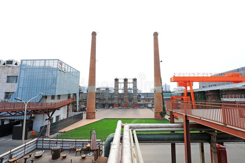 Brick Chimneys in a Factory Stock Image - Image of contamination ...