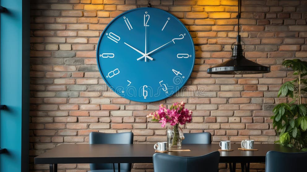 Brick clock blue stock illustration. Illustration of clock - 370409728