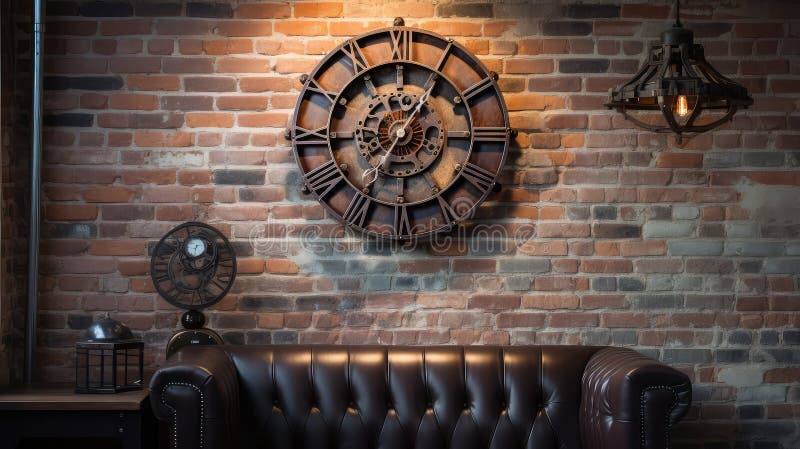 Brick clock on the wall stock illustration. Illustration of exposed ...