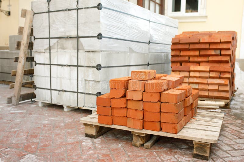 Brick and Concrete Construction Materials at the Construction Site ...