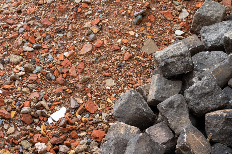 Brick Construction Rubble with Paving Stones Stock Photo - Image of ...