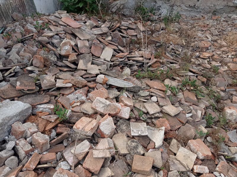 Brick debris on the ground stock photo. Image of wall - 248820080