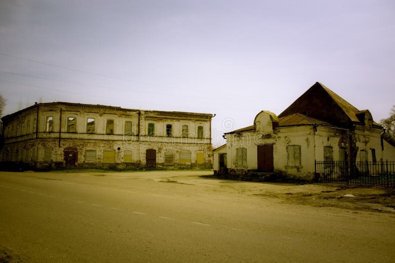 Brick Destroyed Buildings Store in the Russian Stock Photo - Image of ...