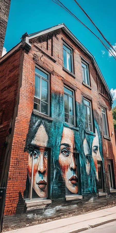 Brick Facade Building with Mural Stock Illustration - Illustration of ...