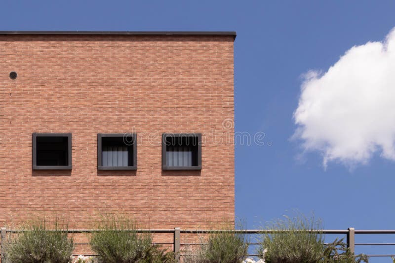 Brick Facade with Three Windows, Blue Sky and a Cloud, Parma. Italy ...