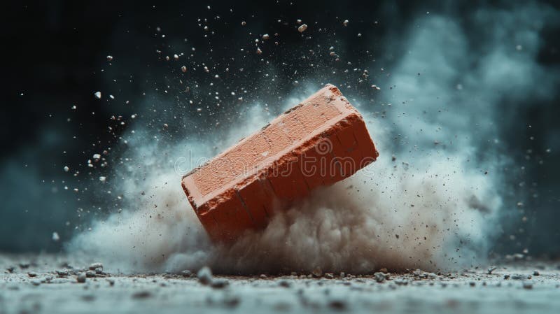 Brick Falls To Ground Creating Dust Cloud during Construction Activity ...