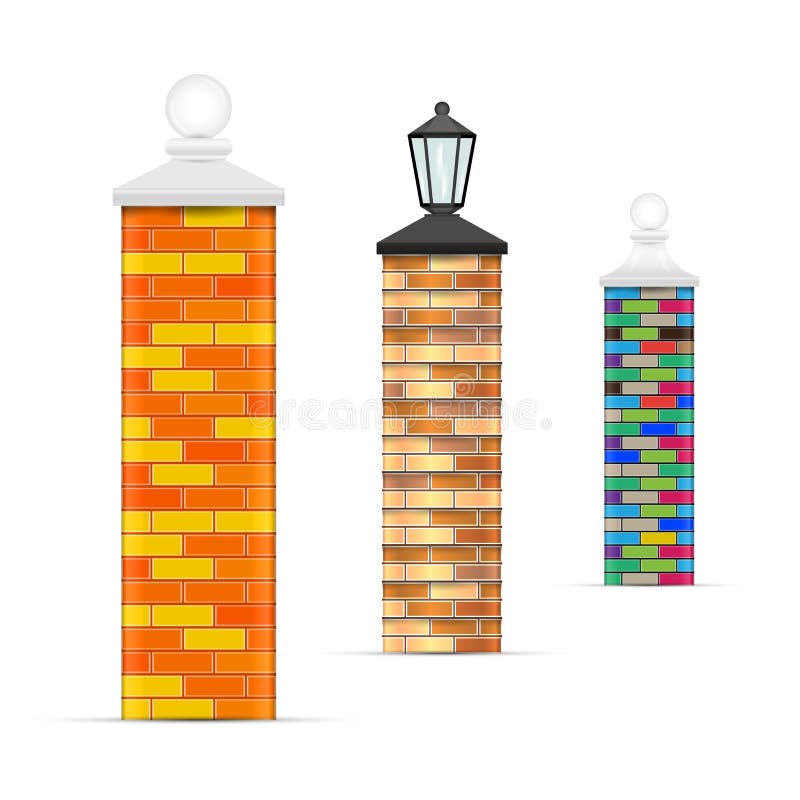 Brick Fence Posts with Caps. 3D Vector Illustration Stock Vector ...