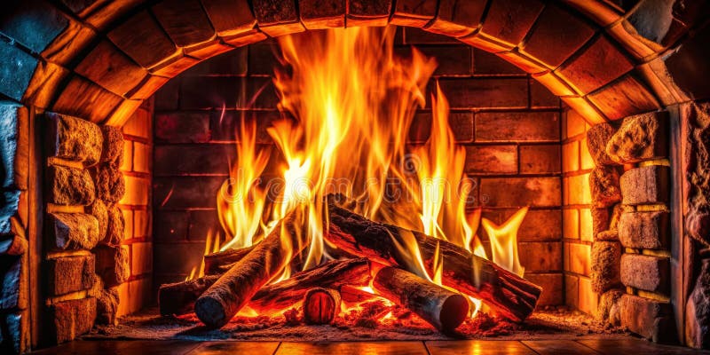 Brick Fireplace with Burning Logs, Flame, Warmth, Cozy, Fireplace, Fire ...