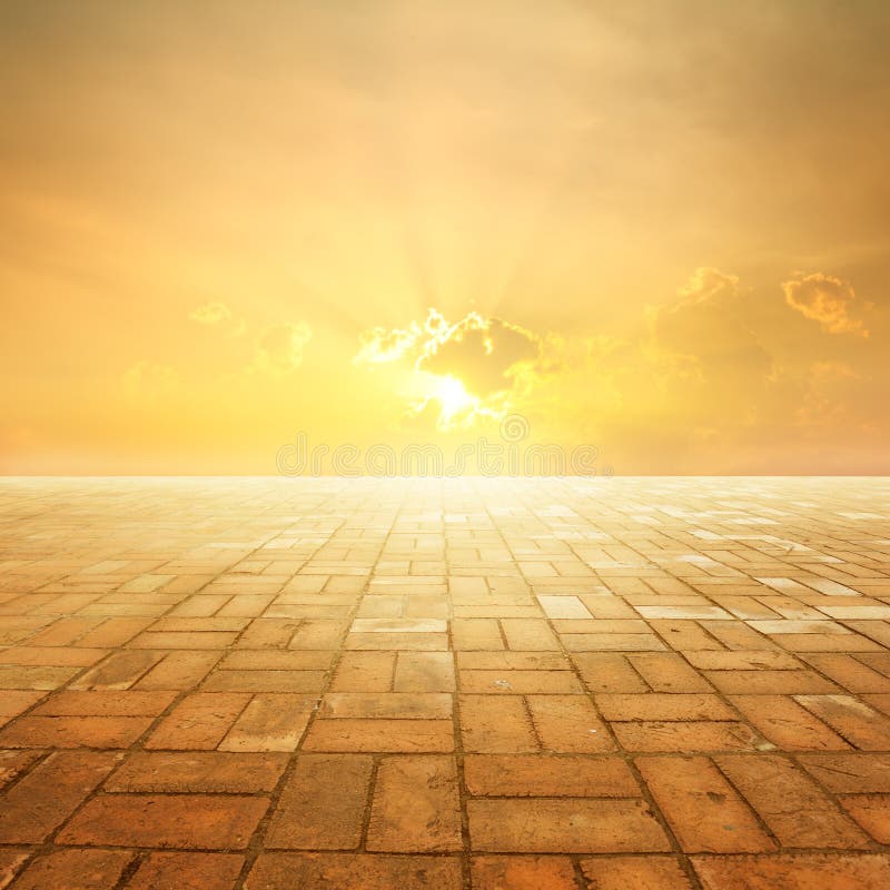 Brick Floor and Sunset for Background Stock Photo - Image of abstract ...