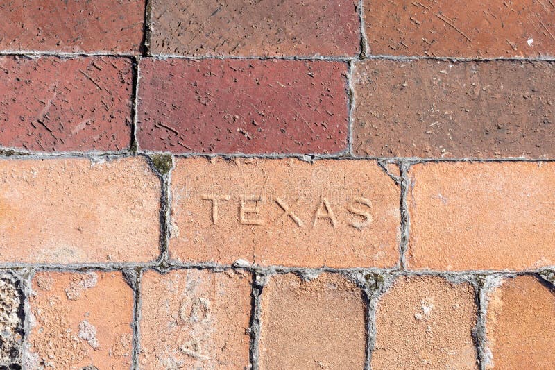 Brick Floor in Texas Build with Red Bricks with Inscription Texas Stock ...