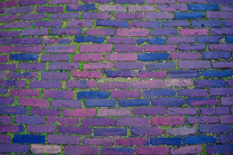 Brick Footpath Road Background, Texture with Moss Stock Image - Image ...