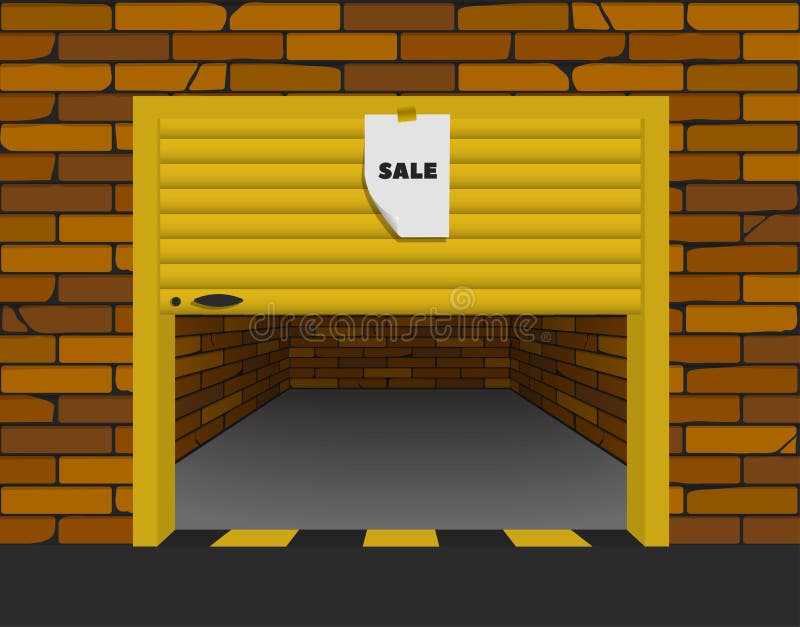 Brick Garage with Open Sectional Gates in Perspective Stock Vector ...