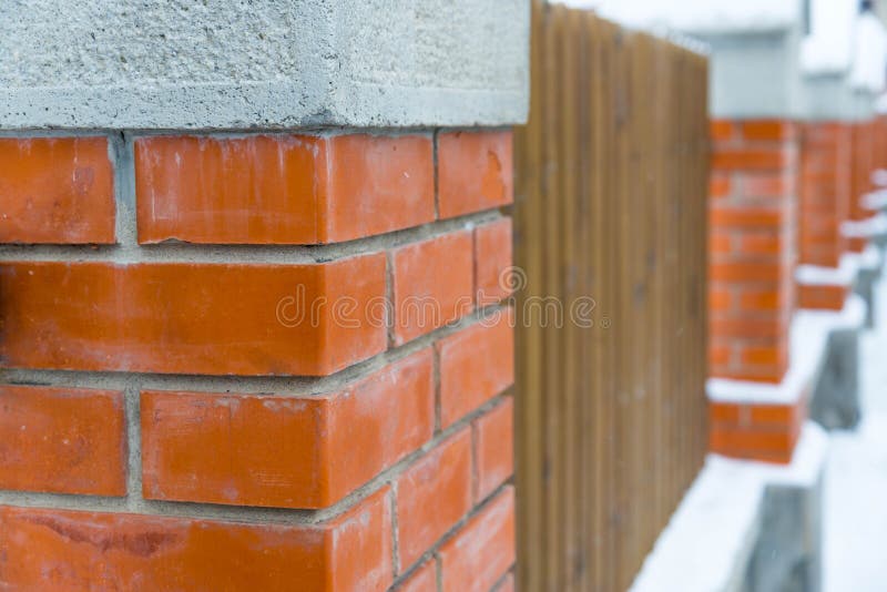 Brick Gate Pillars in Row Close Up Shot Stock Image - Image of concrete ...