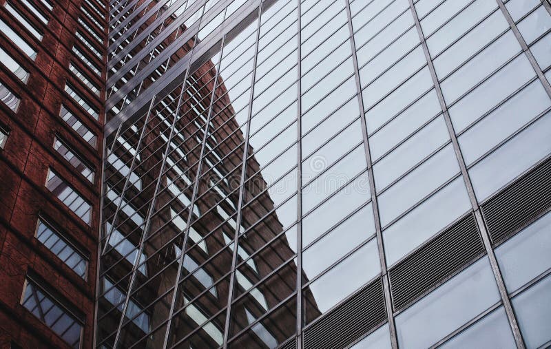 Brick and Glass Building Reflection Stock Photo - Image of workspace ...