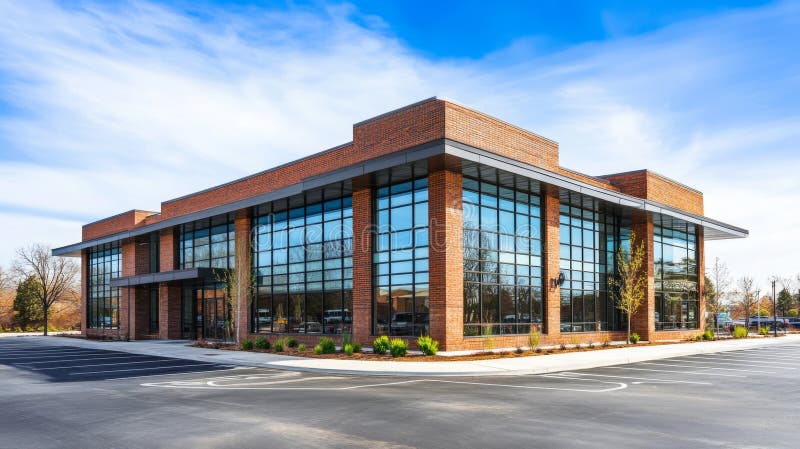 Brick and Glass Modern Building with Parking Lot Stock Illustration ...